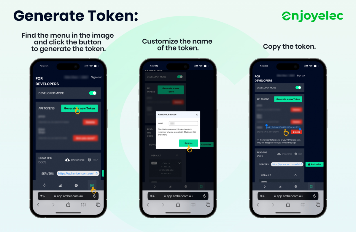 How to get token to connect Amber dynamic electricity tariff plan？ - enjoyelec